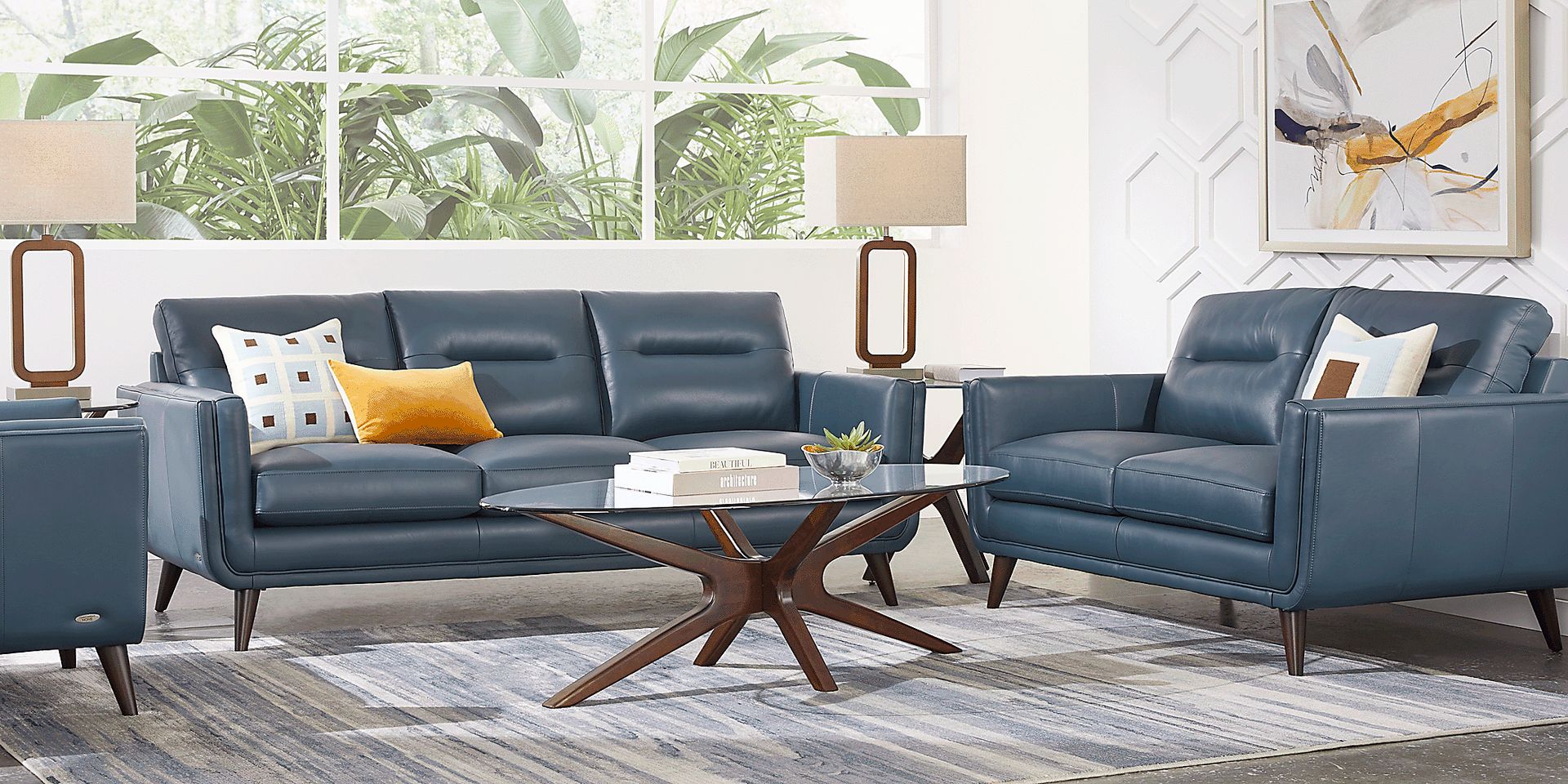 Cindy Crawford San Salerno Blue Leather Sofa Rooms to Go