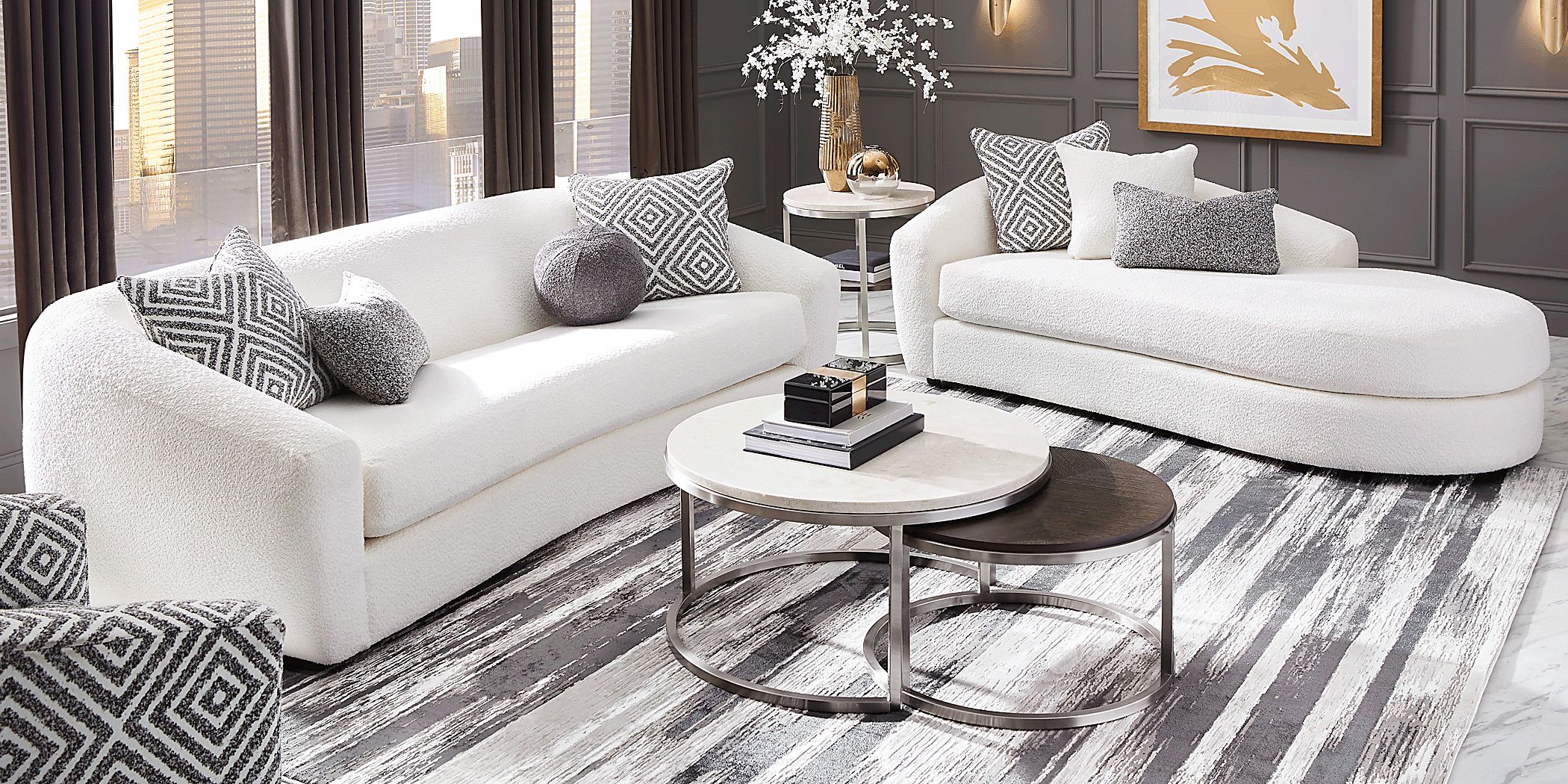 Cindy Crawford The Swerve 8 Pc White Boucle Living Room Set With Sofa ...