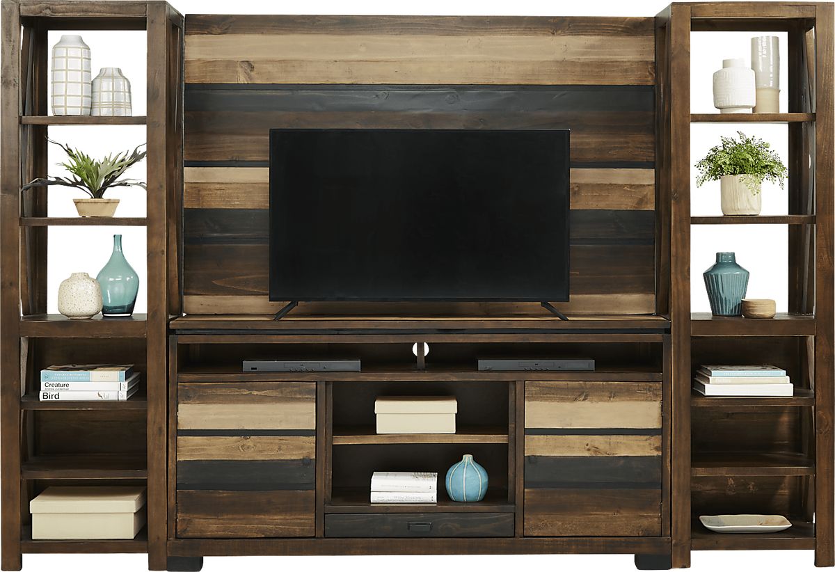 Westover Hills 4 Pc Brown Dark Wood Wall Unit W/ 72 in. Console | Rooms ...