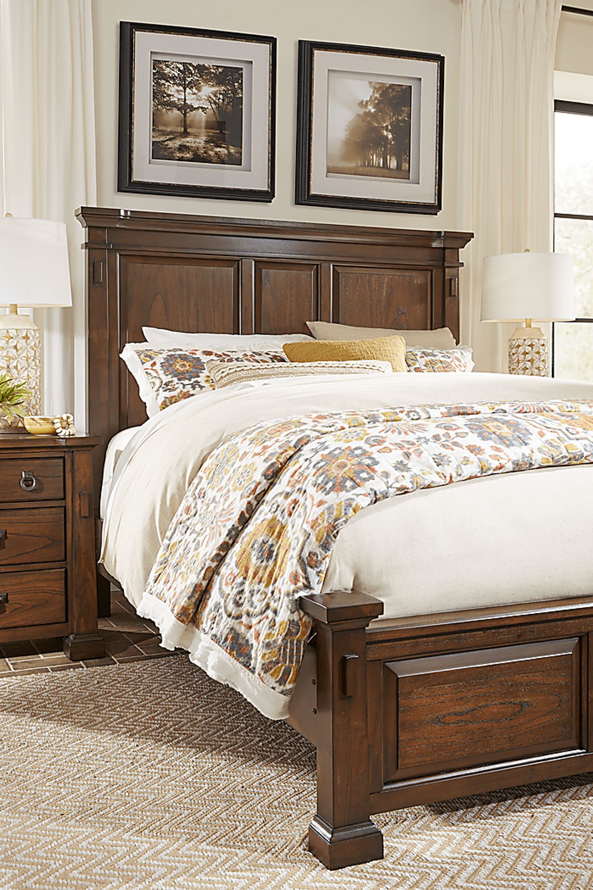 Clairfield 7 Pc Tobacco Dark Wood Queen Bedroom Set With 3 Pc Queen Bed ...
