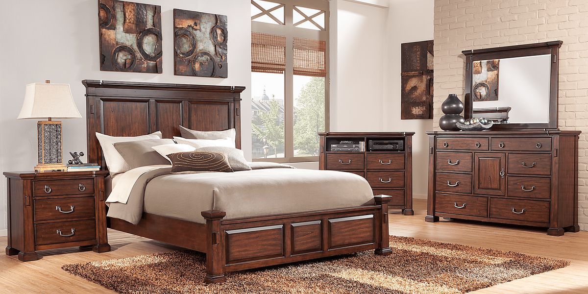 Clairfield 5 Pc Tobacco Dark Wood King Bedroom Set With 3 Pc King Bed ...