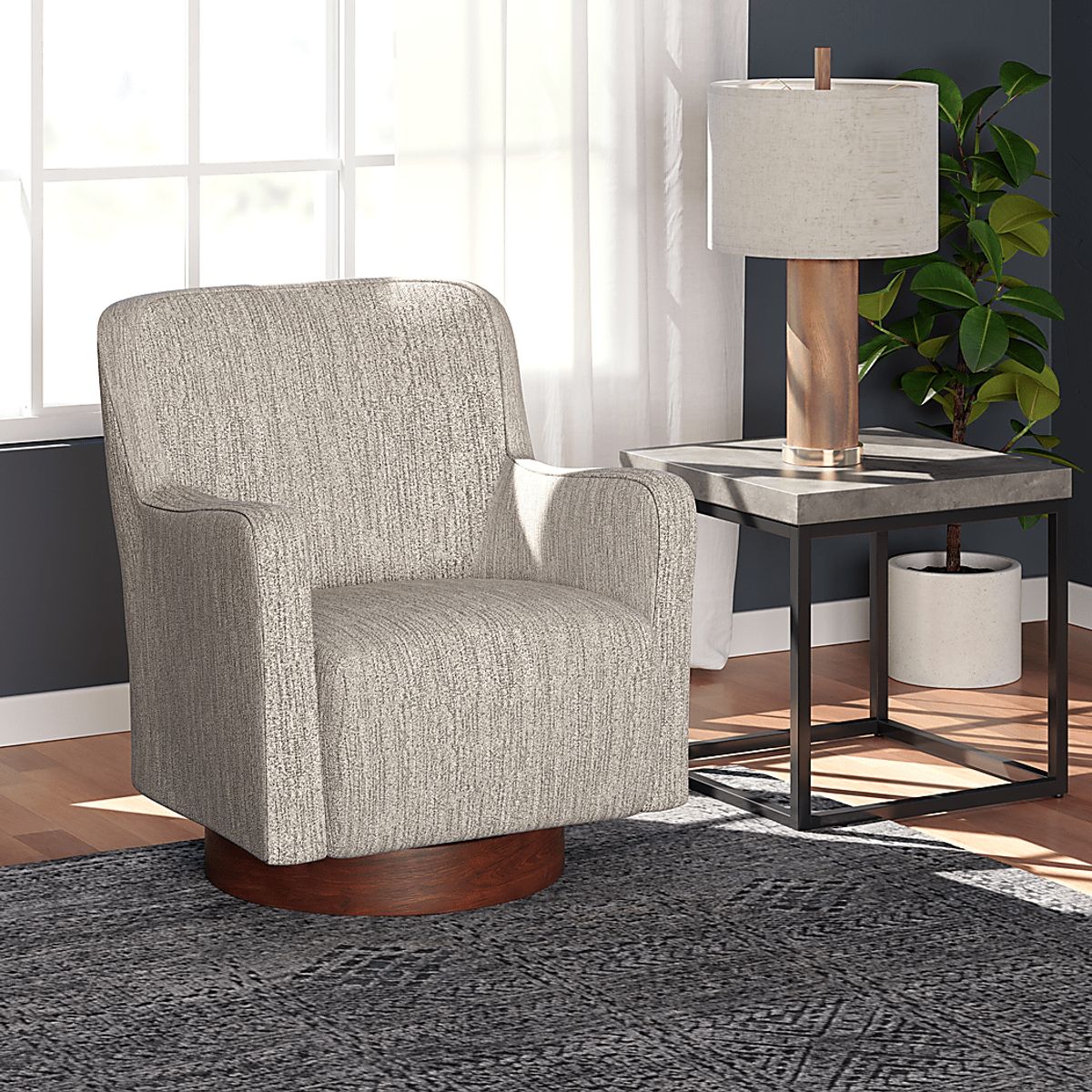 Claredon Brown Polyester Fabric Swivel Chair | Rooms to Go