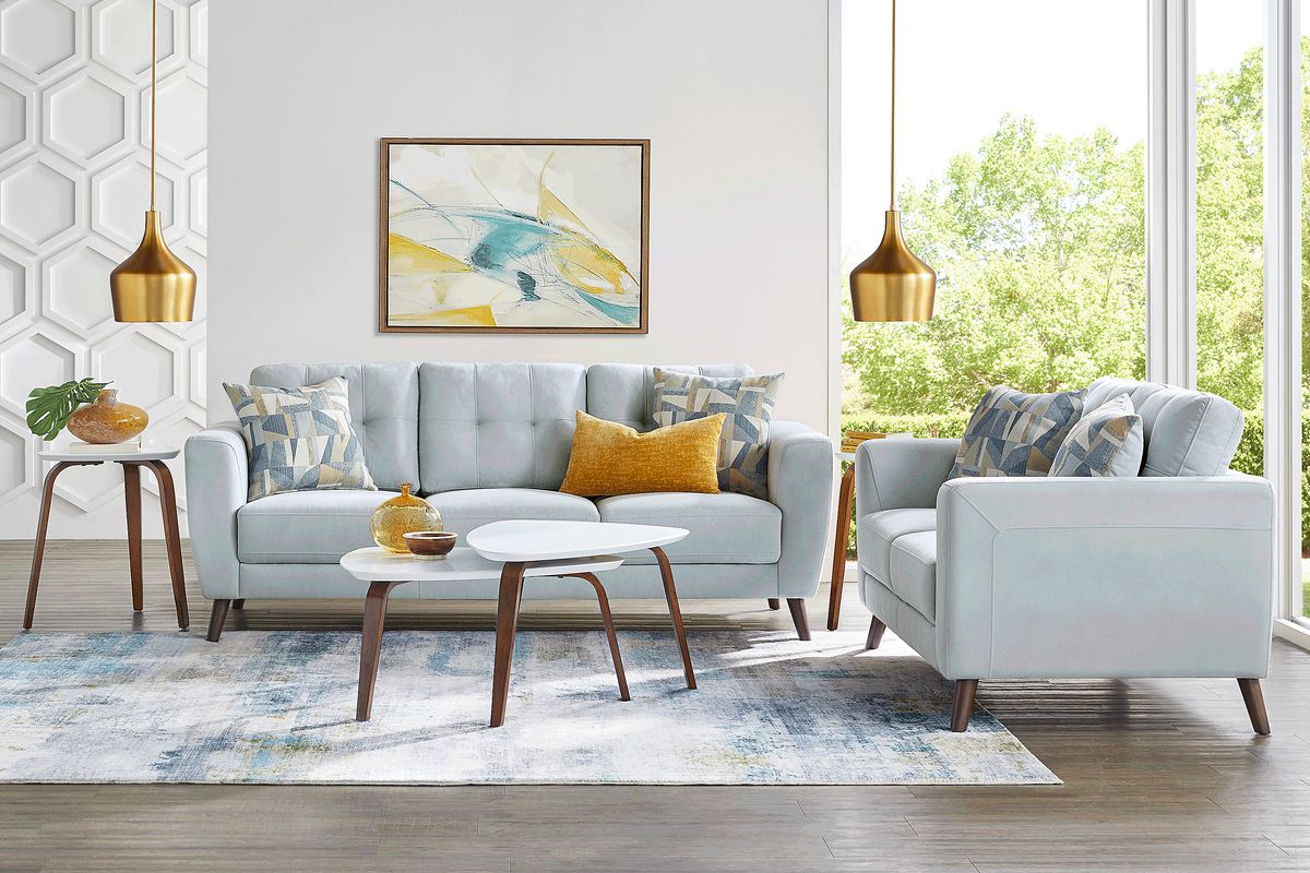 Claremont Heights 5 Pc Hydra Blue Woven Living Room Set With Sofa ...