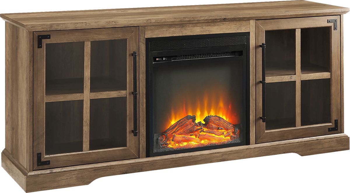 Clayshire Brown Dark Wood 60" Console With Fireplace | Rooms to Go
