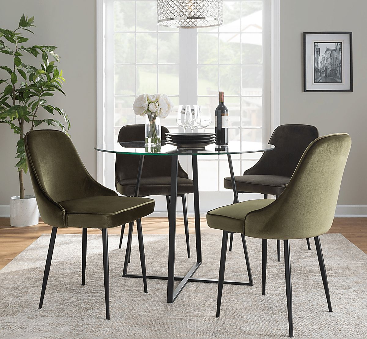 Clovis III Green Colors Velvet Plush Dining Chair, Set Of 2 | Rooms to Go