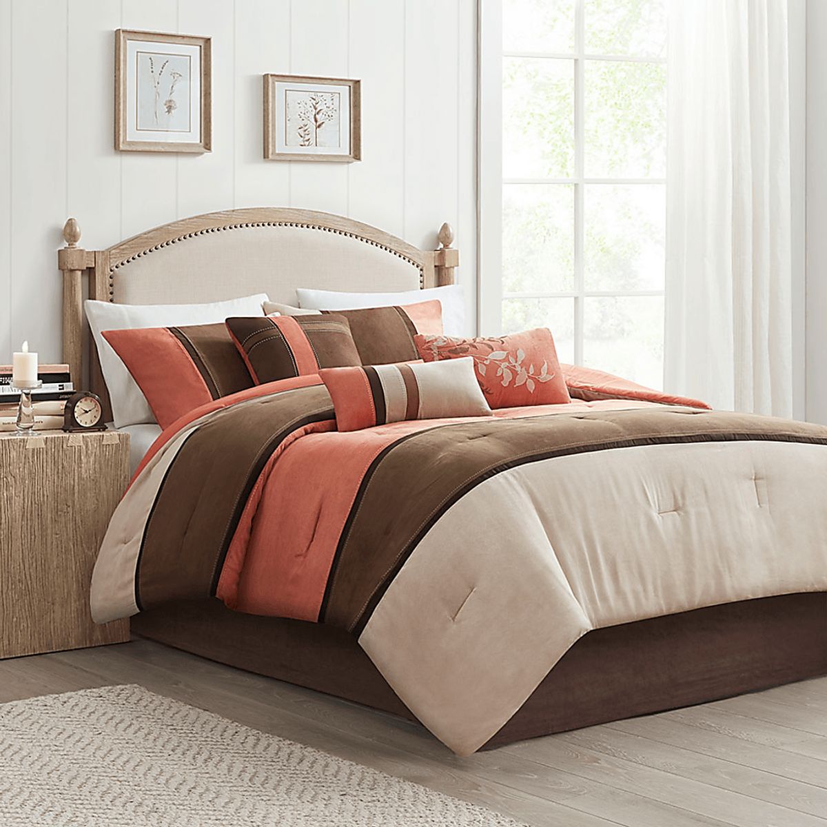 Colapissa Brown,Coral Brown,Orange Polyester Fabric 7 Pc Queen ...