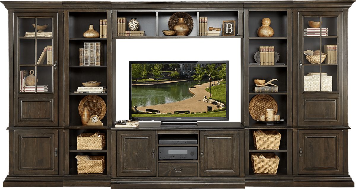 Cole Valley Walnut Dark Wood 6 Pc Wall Unit | Rooms to Go