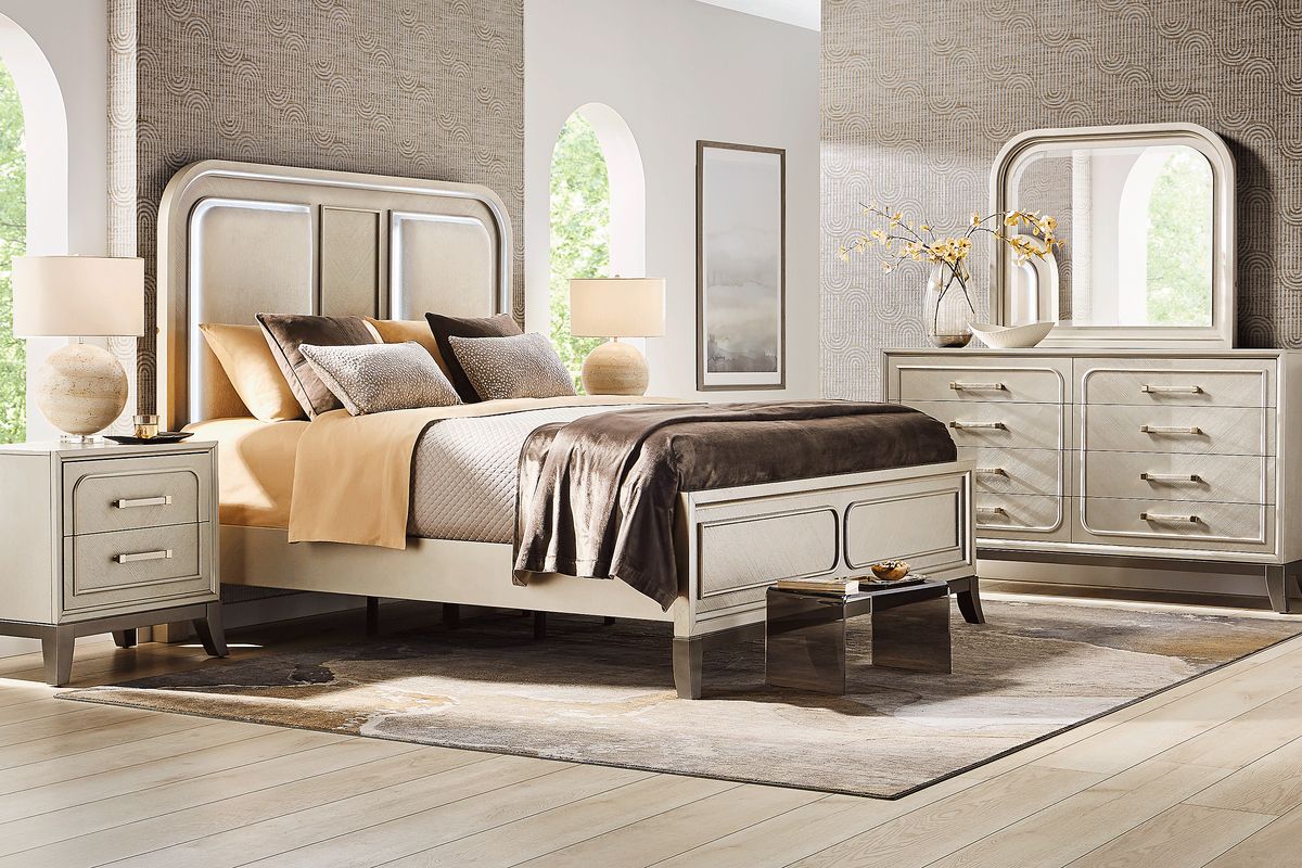 Colette 5 Pc Silver Gray Queen Bedroom Set With Dresser, Mirror, 3 Pc ...