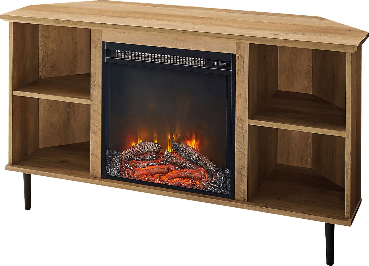 Collington Brown Dark Wood 48" Console, With Electric Fireplace | Rooms ...