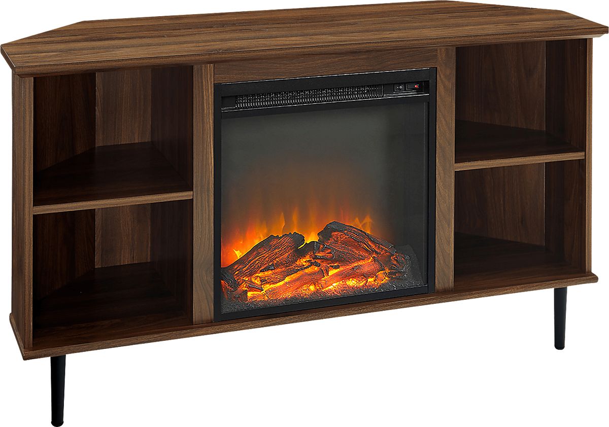 Collington Walnut Dark Wood 48" Console, With Electric Fireplace ...