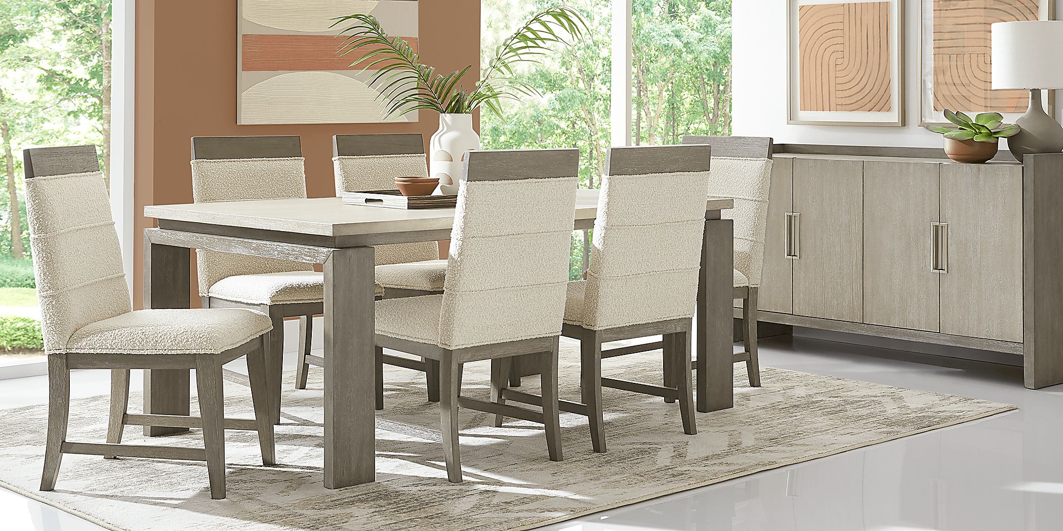 Collins Avenue 5 Pc Washed Wood Dining Room Set With Dining Table, Side ...