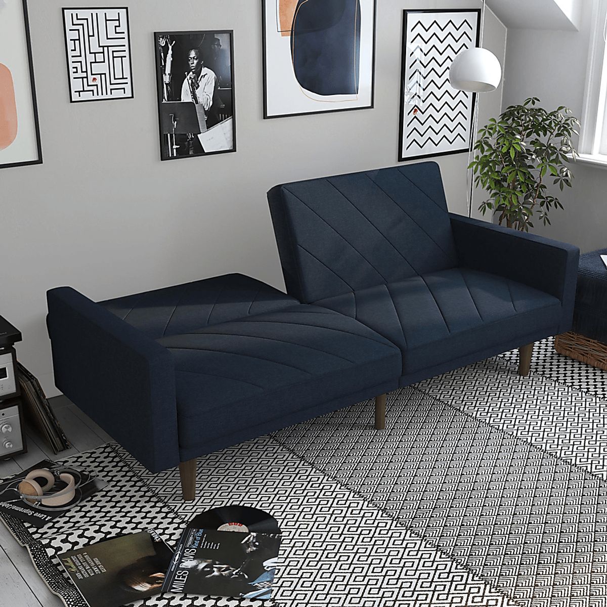 Colyer Navy Blue Linen Fabric Futon | Rooms to Go