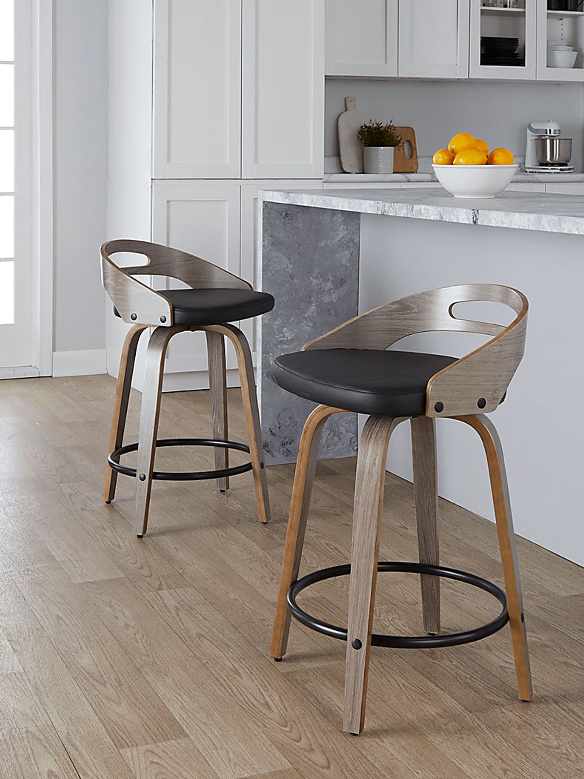 Congreve II Light Gray Black Swivel Barstool | Rooms to Go