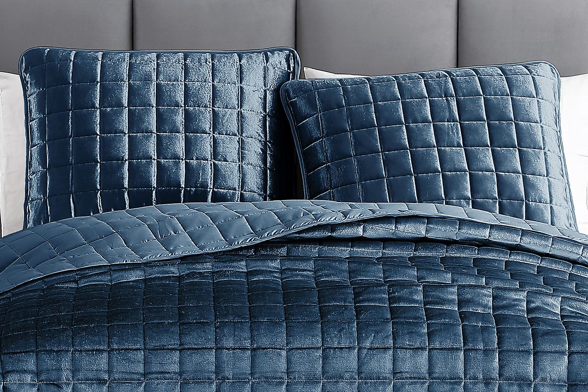 Constock Blue Polyester Fabric 3 Pc King Coverlet Set | Rooms to Go