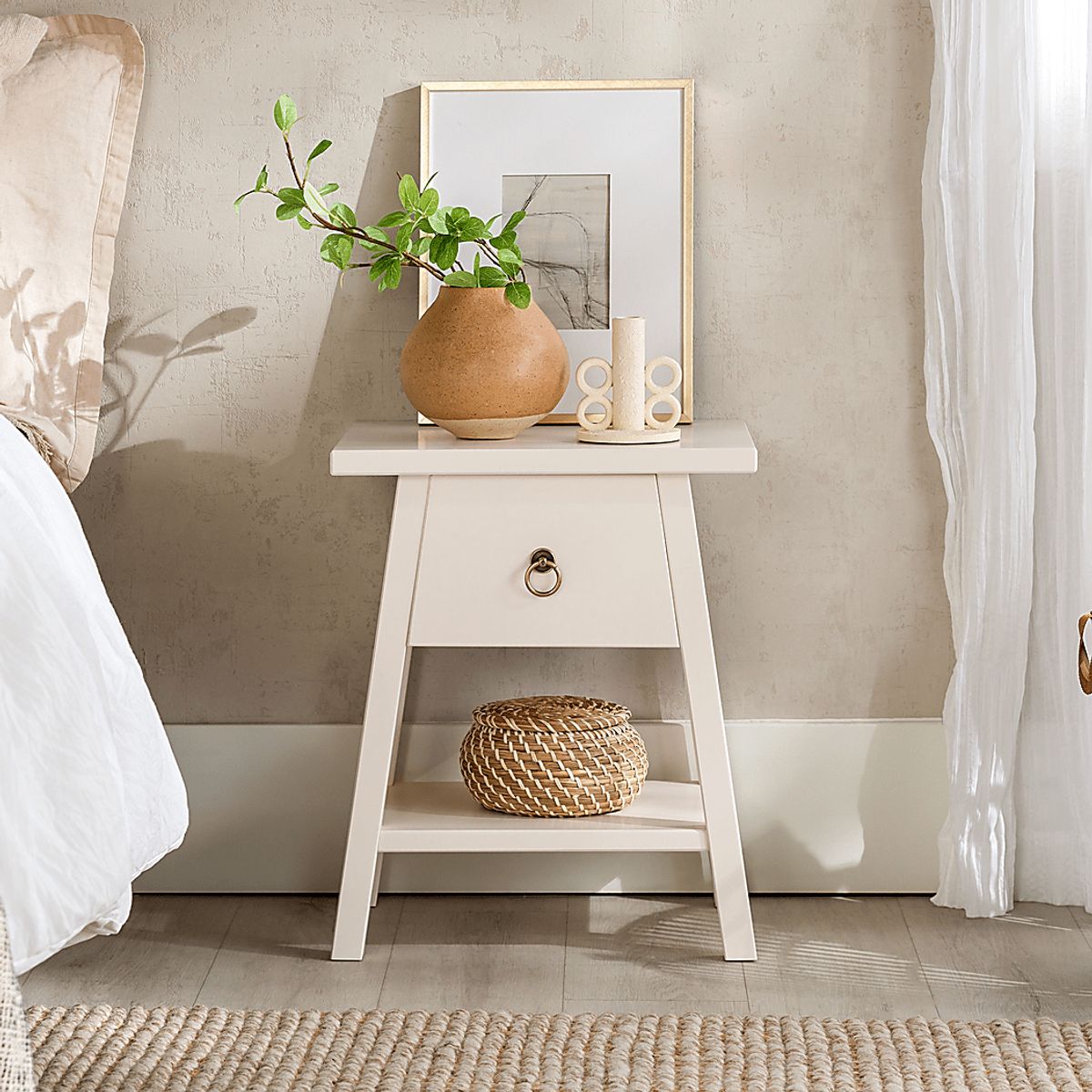 Cookacre Ivory Light Wood,White Nightstand | Rooms to Go