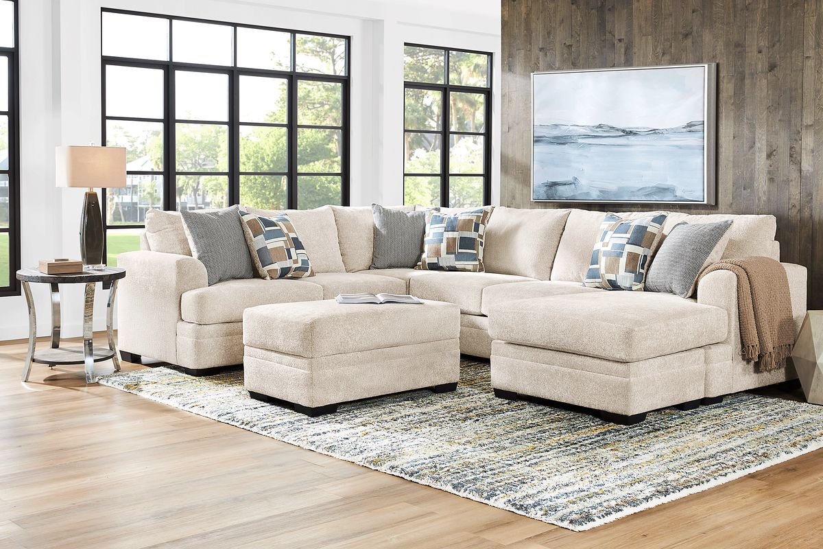 Copley Place 3 Pc Linen Beige Chenille Fabric Living Room Set With ...
