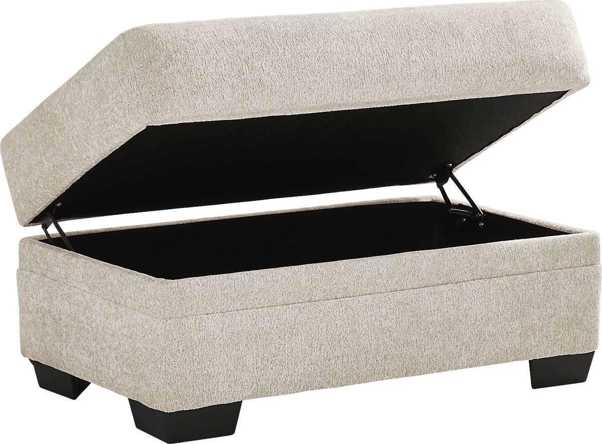 Copley Place Linen Beige Chenille Fabric Storage Ottoman | Rooms to Go