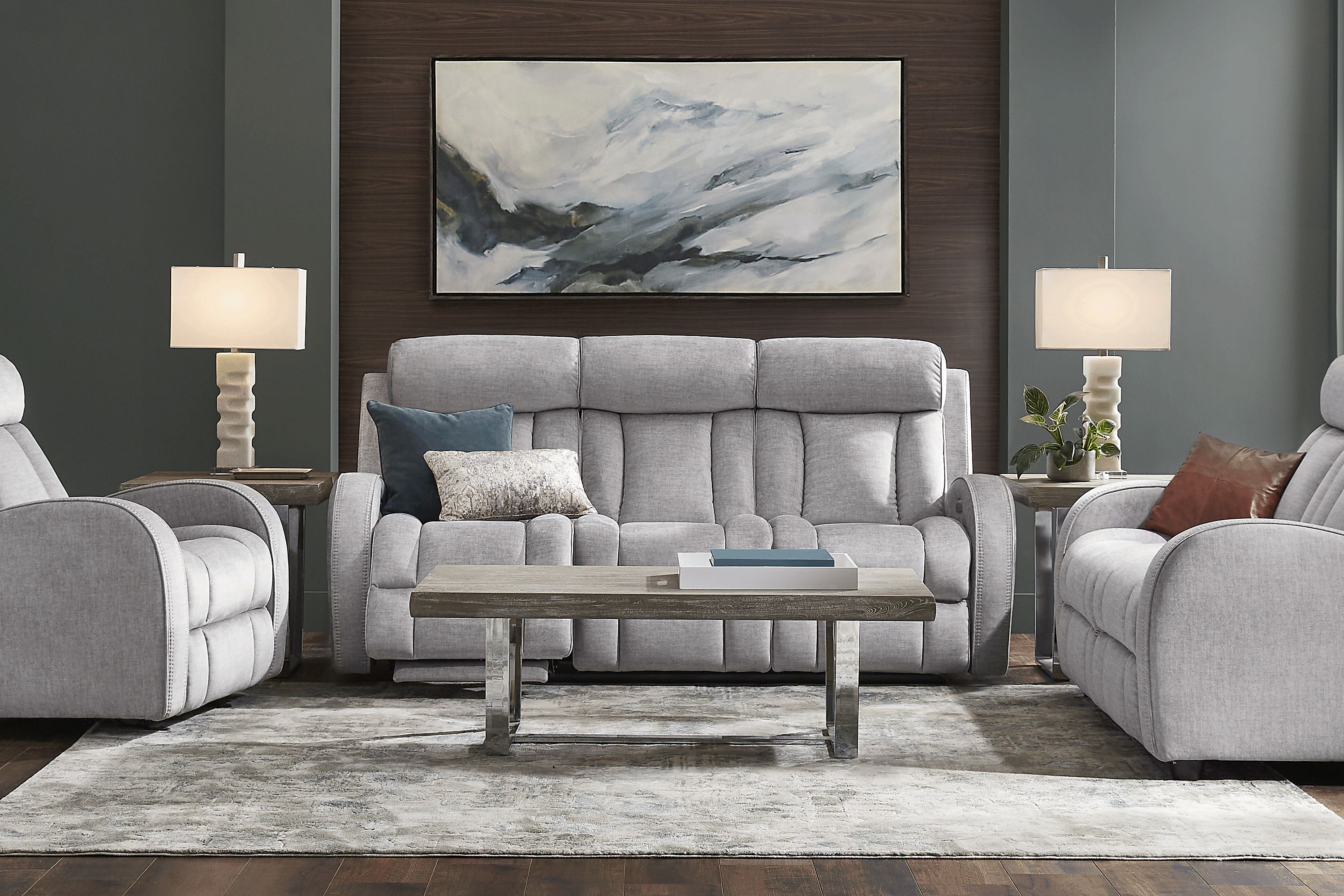 Copperfield 5 Pc Gray Polyester Fabric Dual Power Reclining Living Room ...