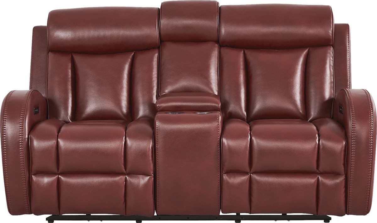 Copperfield Red Polyester Fabric Dual Power Reclining Loveseat | Rooms ...