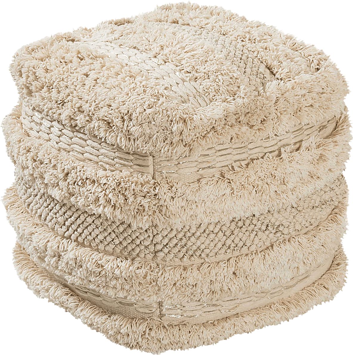 Cora Elle Beige Cotton Fabric Pouf - Rooms To Go