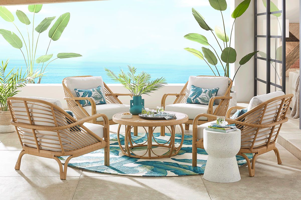 Coronado 5 Pc Sandstone Colors Sand Beige Wicker Outdoor Seating Set ...