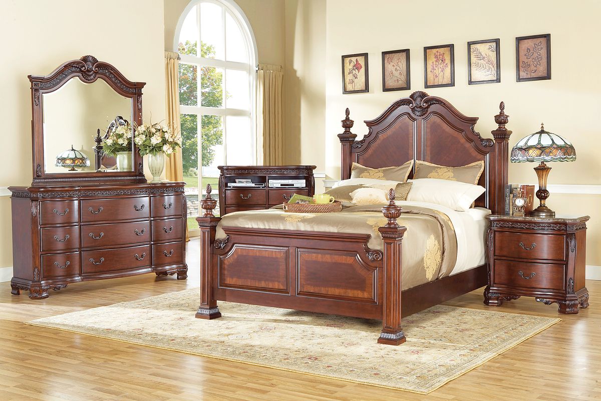 Cortinella Dark Cherry Wood 3 Pc Queen Bed - Rooms To Go
