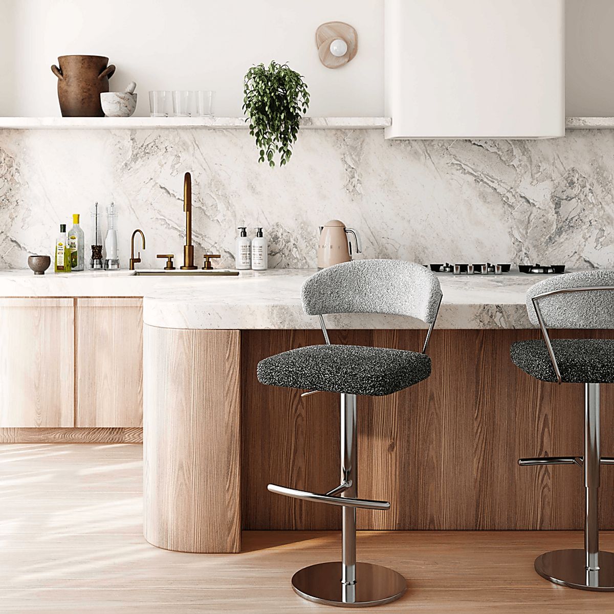 Cosmo II Black Boucle Swivel Barstool | Rooms to Go