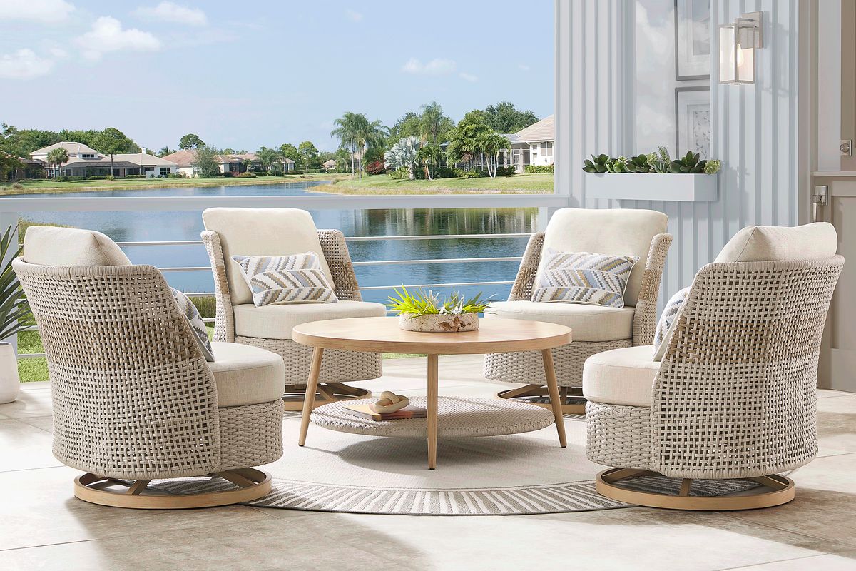 Costa Mesa 5 Pc Natural Light Wood Beige,White Aluminum Outdoor Seating ...
