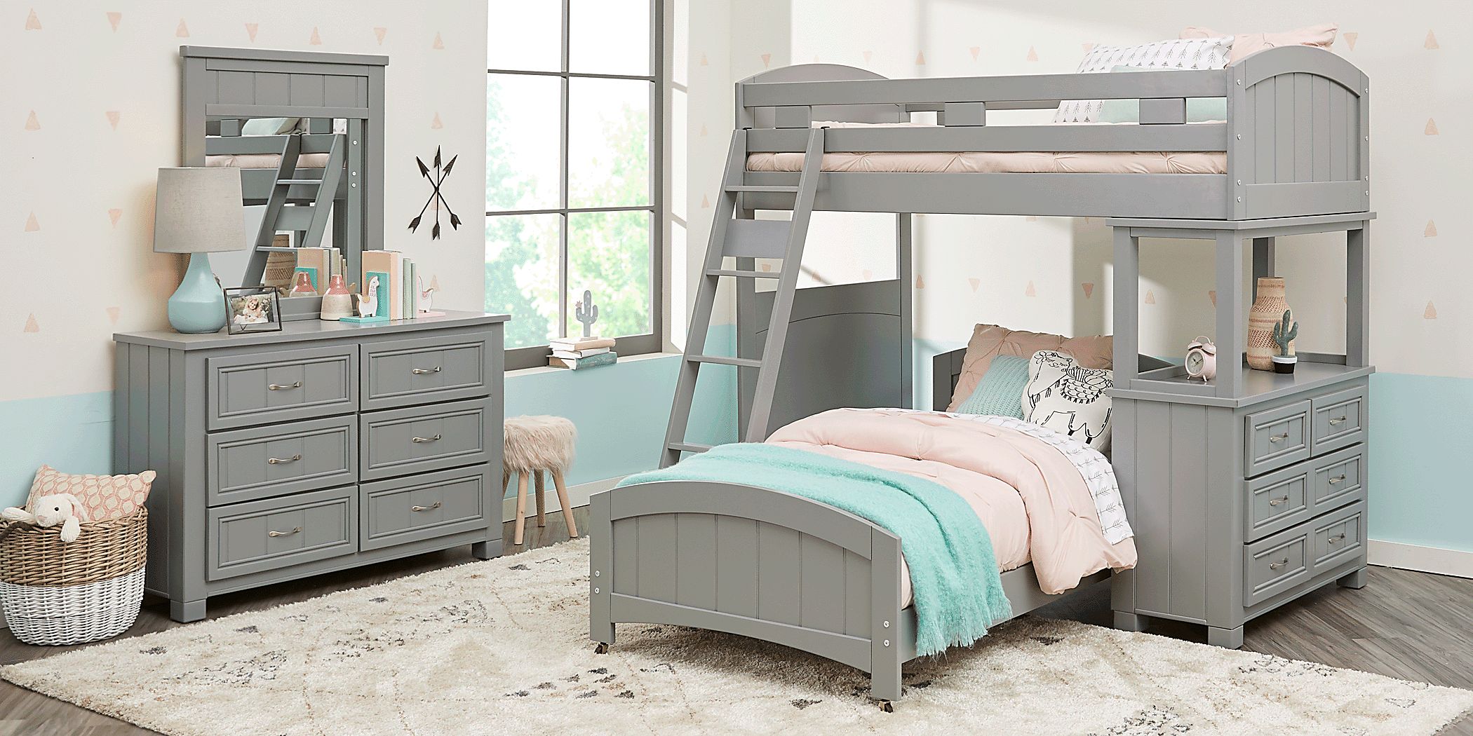 Cottage Colors Gray Twin/Twin Loft Bunk W/ Dresser | Rooms to Go
