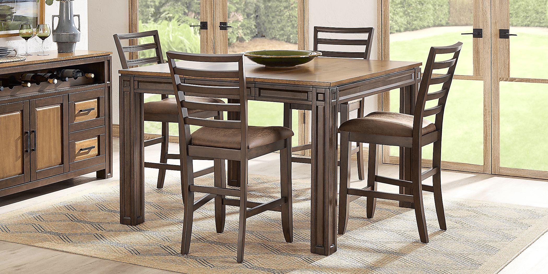 Coventry 5 Pc Dark Brown Wood Dining Room Set With Counter Dining Table ...