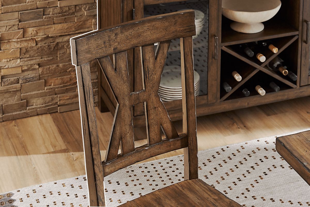 Covered Bridge 5 Pc Tobacco Dark Wood Beige Dining Room Set With Dining ...