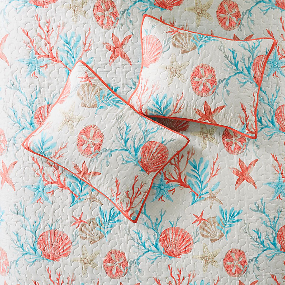 Craigie Coral Orange Cotton,Polyester Fabric 6 Pc Full/Queen Coverlet ...