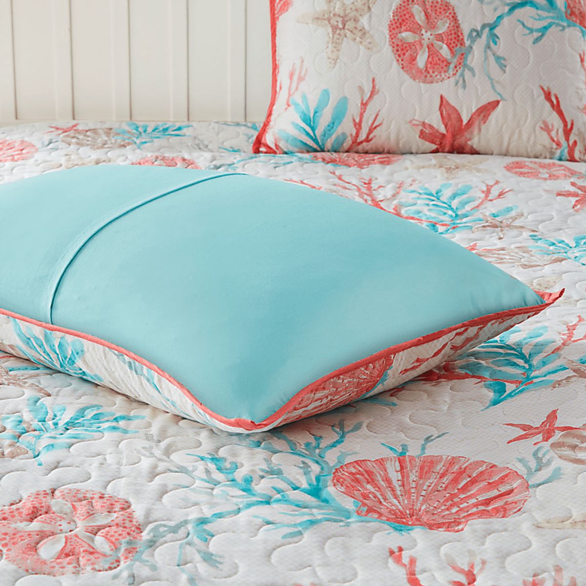 Craigie Coral Orange Cotton,Polyester Fabric 6 Pc Full/Queen Coverlet ...