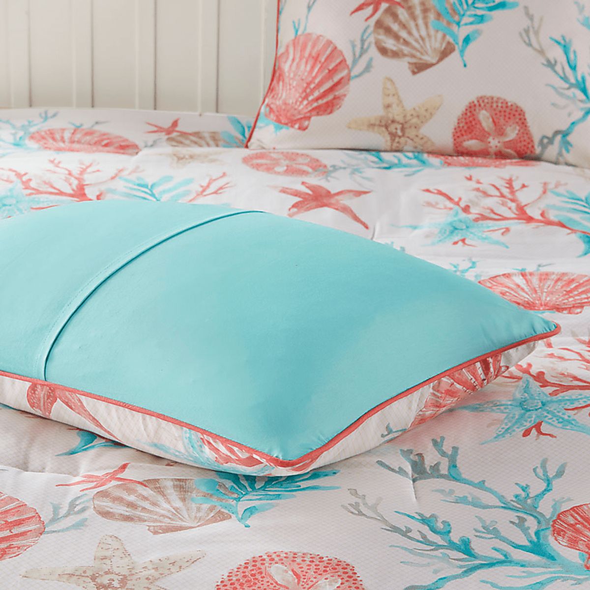 Craigie Coral Orange Polyester Fabric 7 Pc Queen Comforter Set | Rooms ...