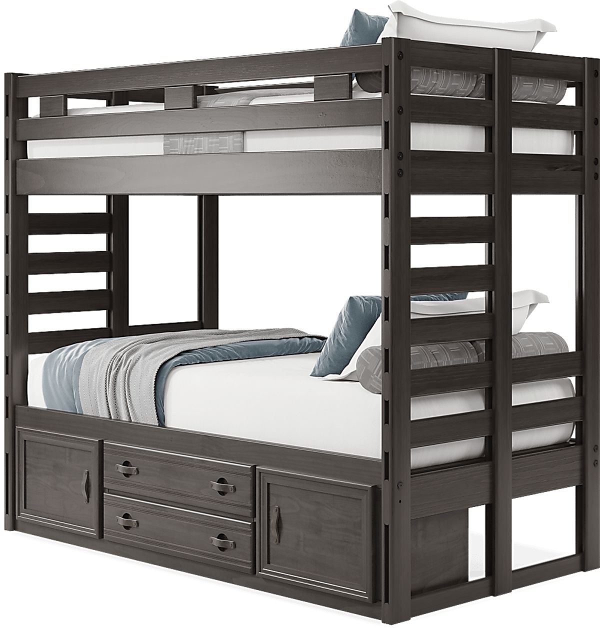 Creekside 2.0 Charcoal Gray Twin/Twin Bunk Bed With Storage Rail ...