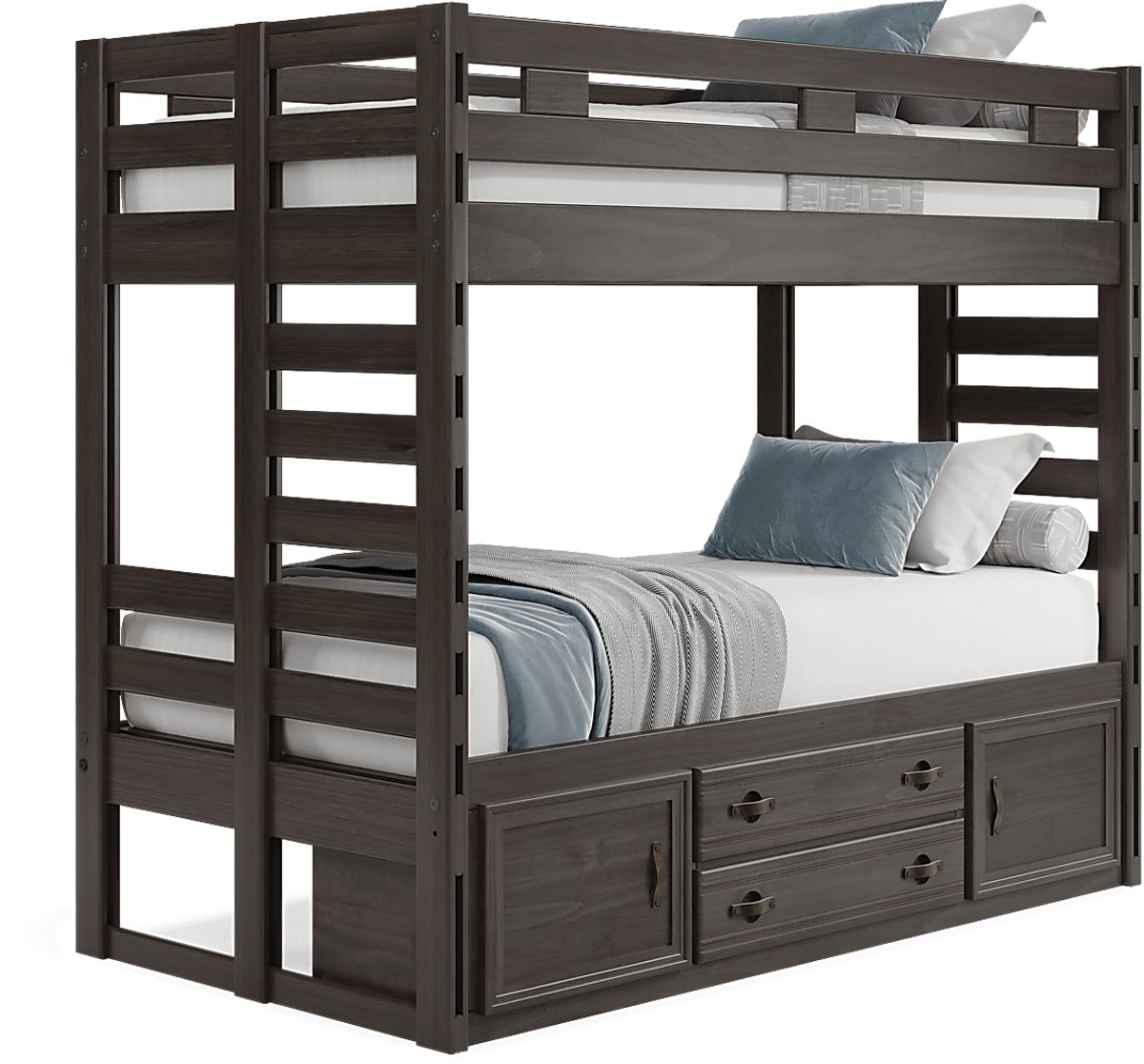 Creekside 2.0 Charcoal Gray Twin/Twin Bunk Bed With Storage Rail ...