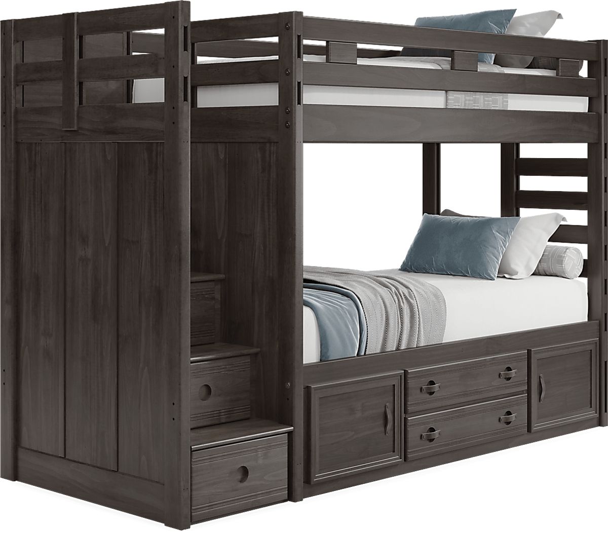 Creekside 2.0 Charcoal Gray Twin/Twin Step Bunk With Storage Rail ...