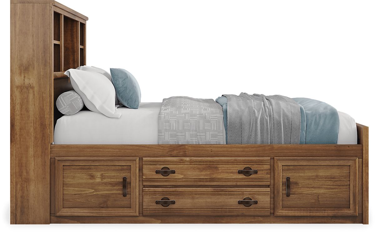Creekside 2.0 3 Pc Chestnut Dark Wood Full Bookcase Bed W 2 Storage ...