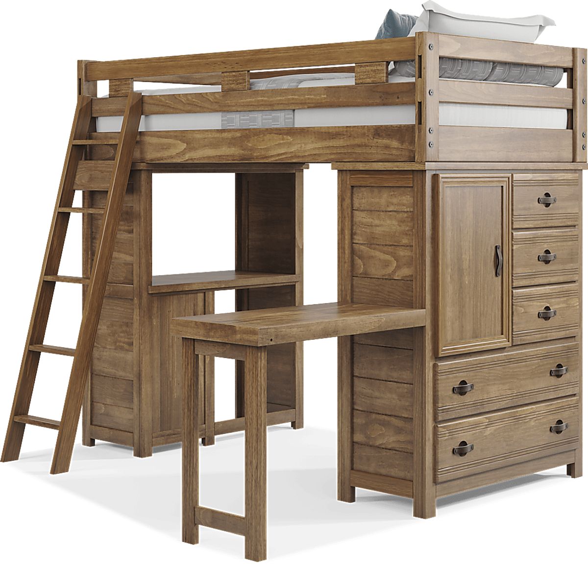Creekside 2.0 Chestnut Dark Wood Twin Loft W/ Desk & Chest | Rooms to Go