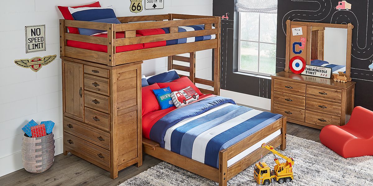 Creekside Chestnut Dark Wood Twin/Full Loft Bed With Chest | Rooms to Go