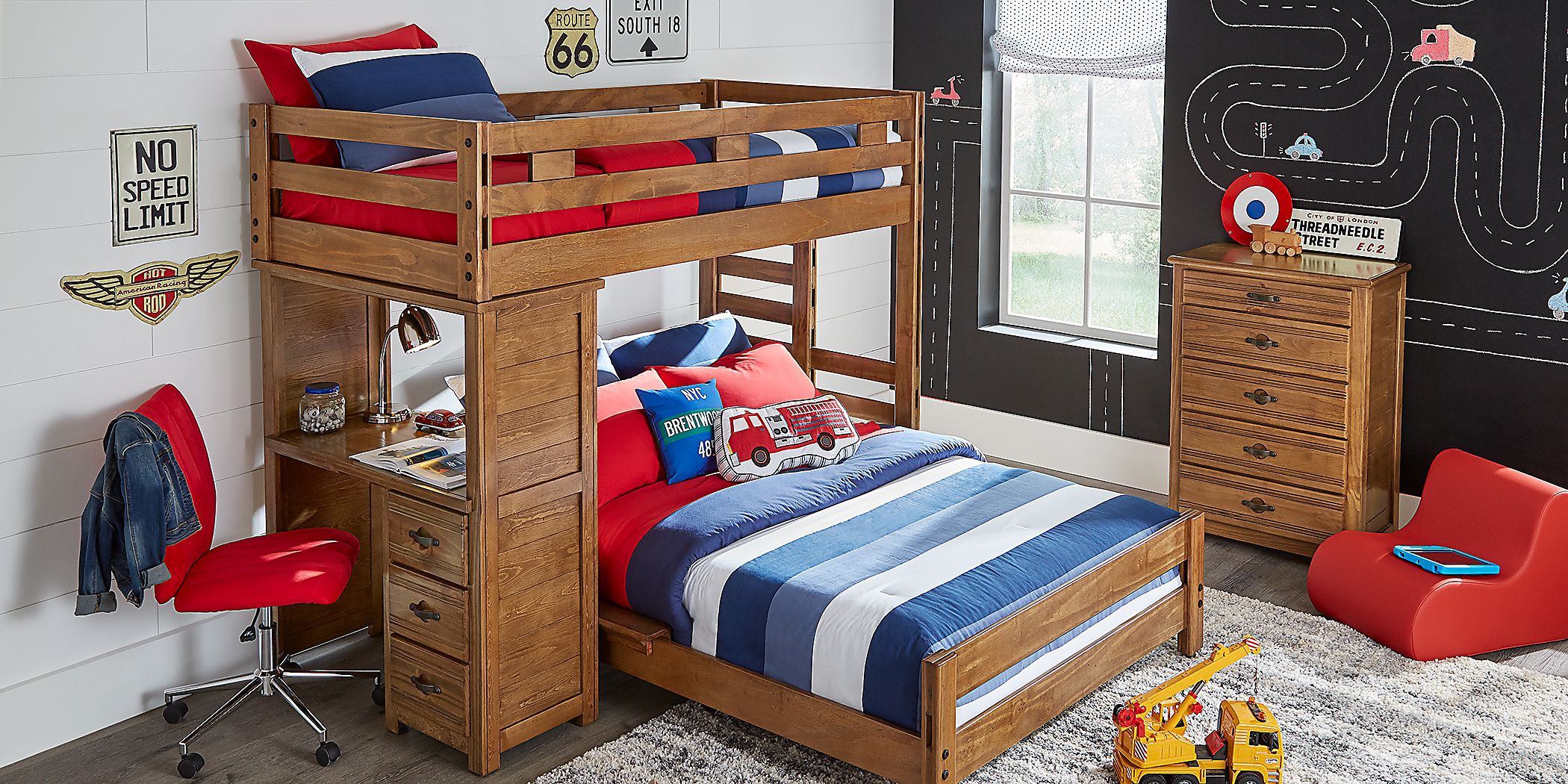 Creekside Chestnut Twin/Full Student Loft Bed with Desk - Rooms To Go