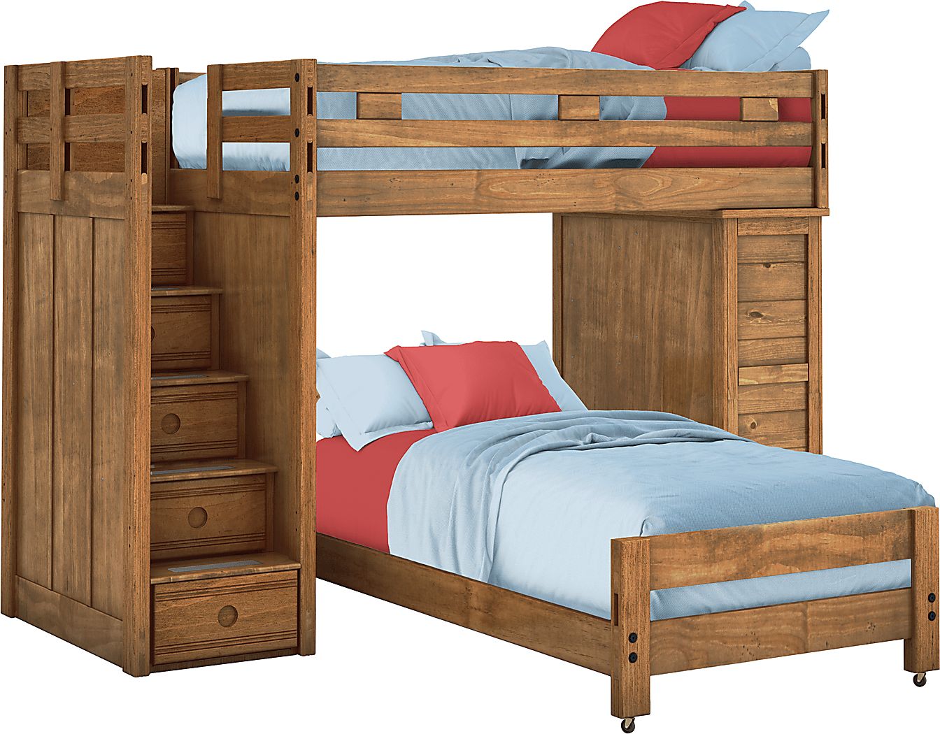 Creekside Chestnut Dark Wood Twin/Twin Step Bunk With Chest | Rooms to Go