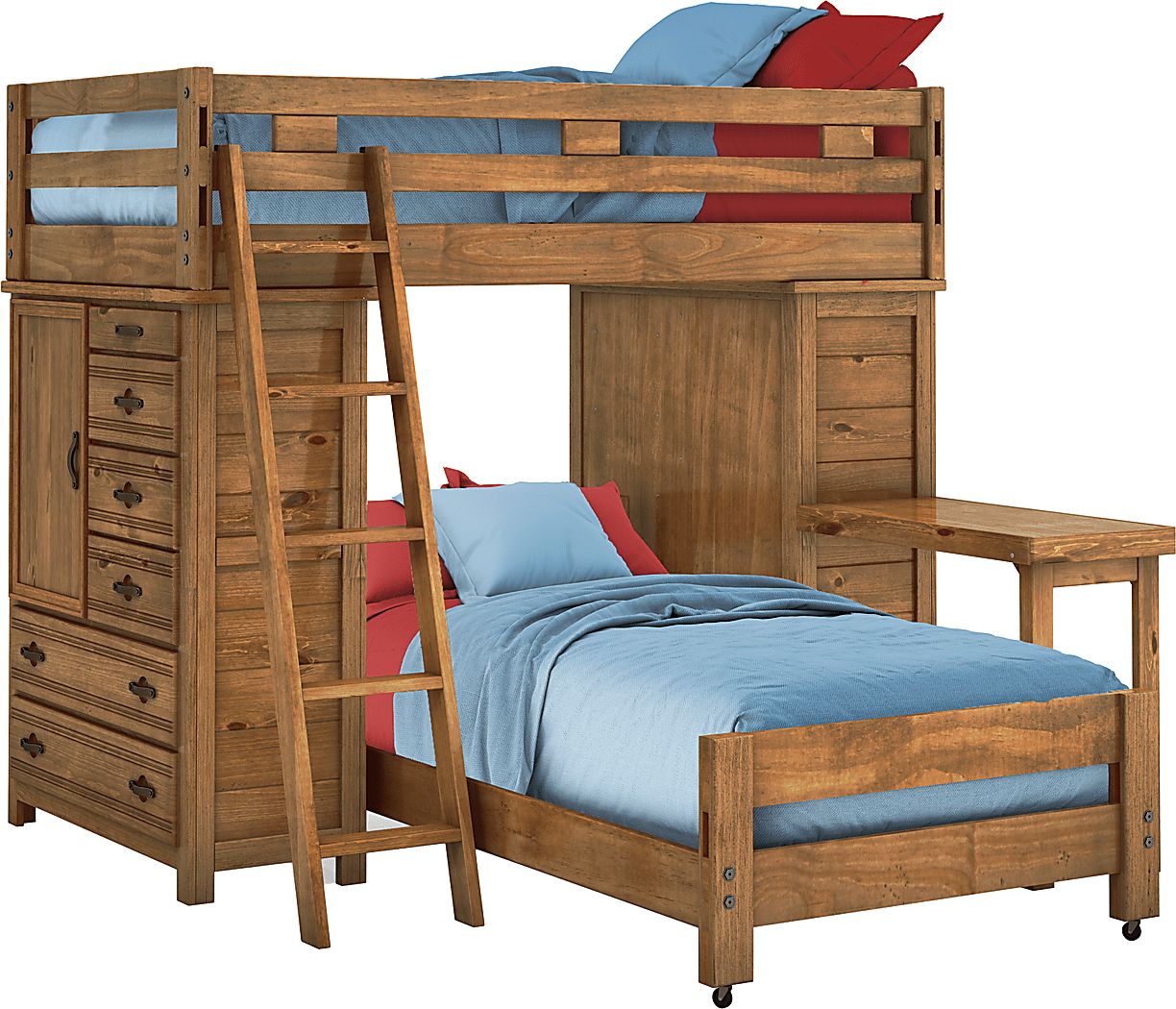Creekside Chestnut Twin/Twin Student Loft Bed with Two Chests & Desk ...