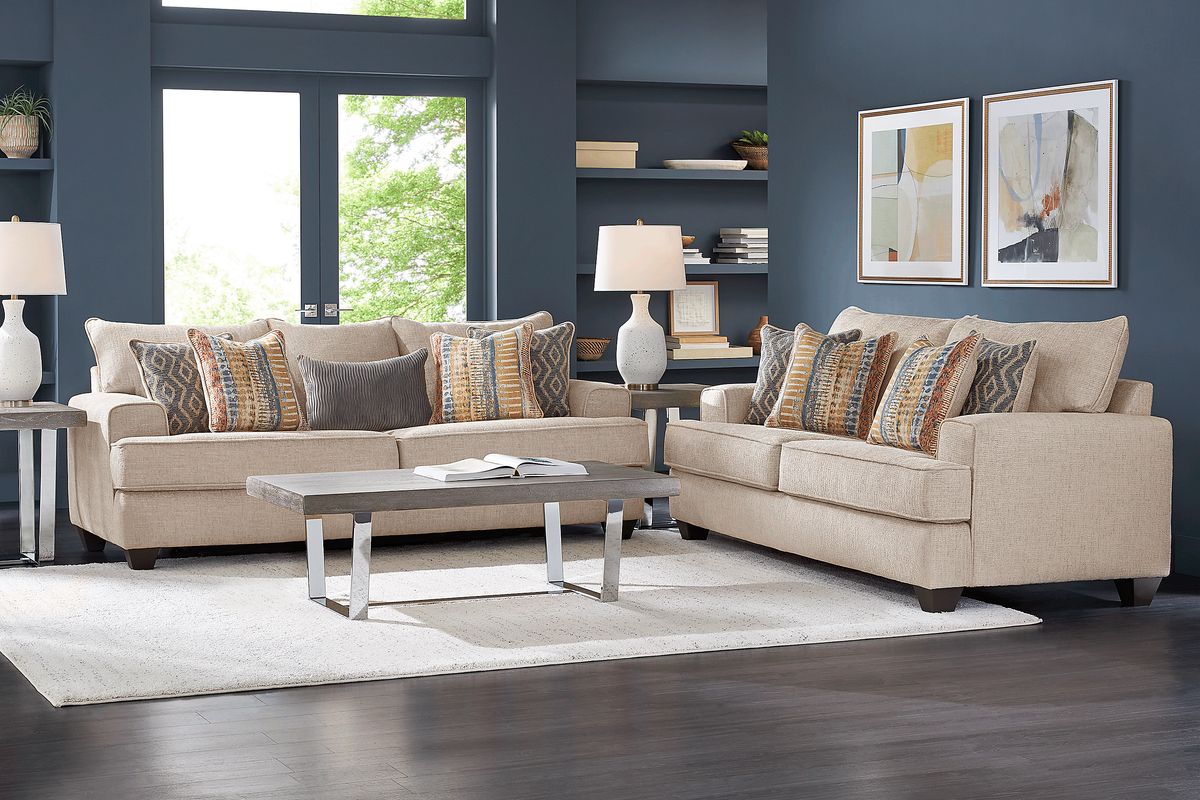 Crescent Bay 7 Pc Beige Woven Living Room Set With Sofa, Loveseat, 3 Pc ...