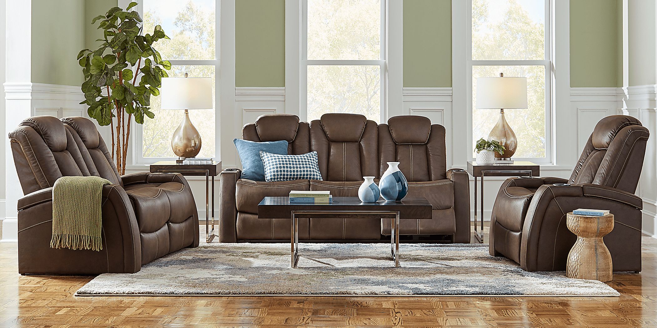 Crestline 8 Pc Brown Microfiber,Polyester Dual Power Reclining Living ...