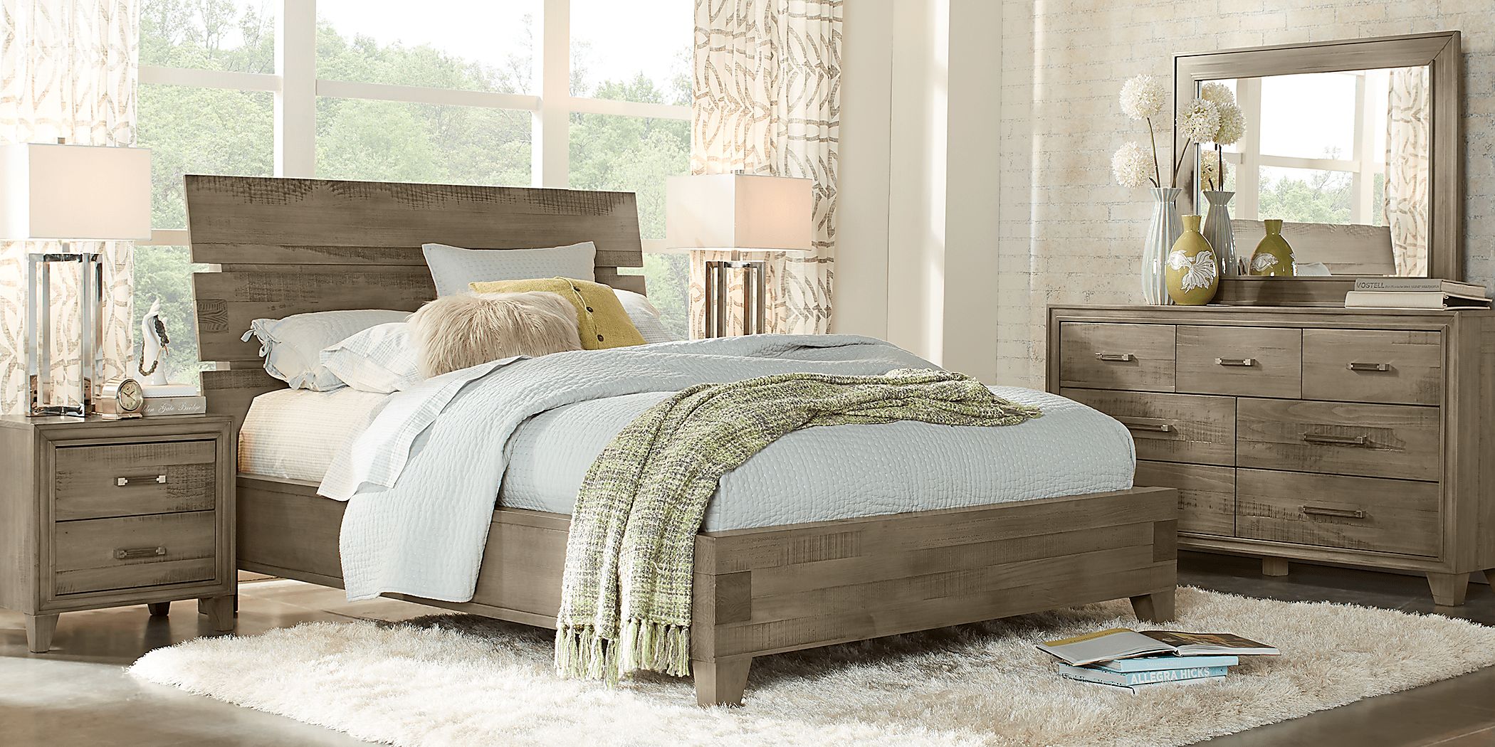 Crestwood Creek 7 Pc Gray Queen Bedroom Set With Dresser Mirror 3 Pc Queen Bed Nightstand