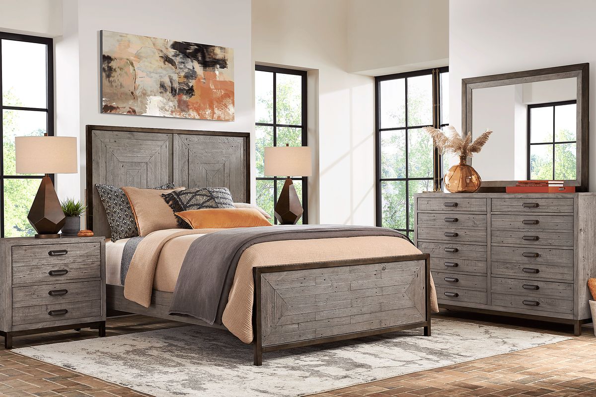 Crossgate 5 Pc Gray King Bedroom Set With 3 Pc King Panel Bed, Dresser ...