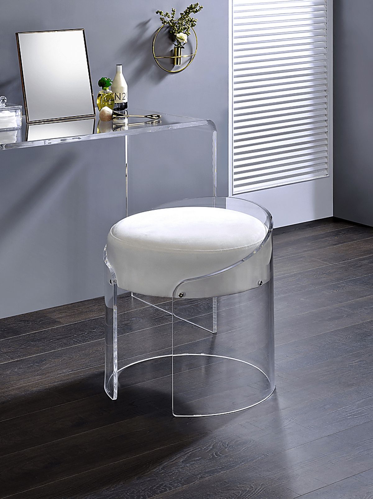 Crystalview Clear White Acrylic Fabric Accent Stool | Rooms to Go