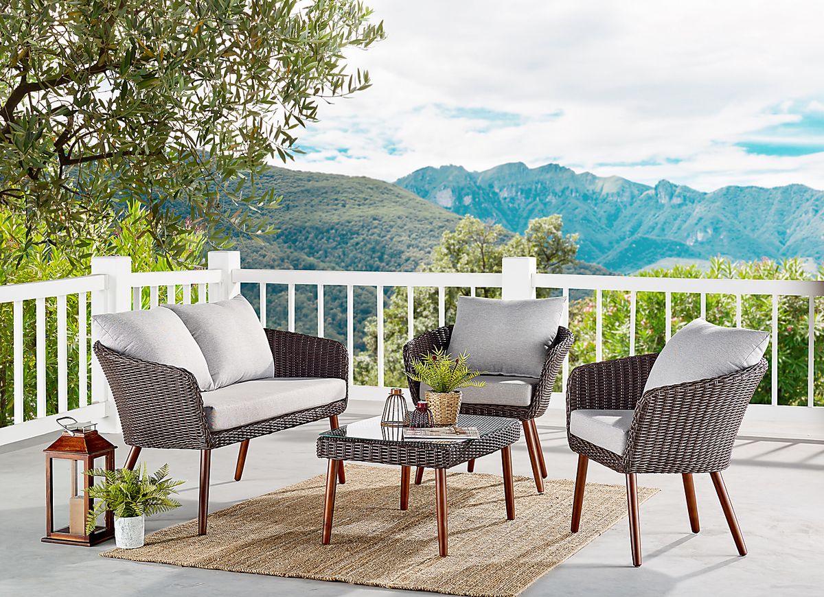 Cub Creek Light Gray Polyester Fabric Outdoor Settee | Rooms to Go