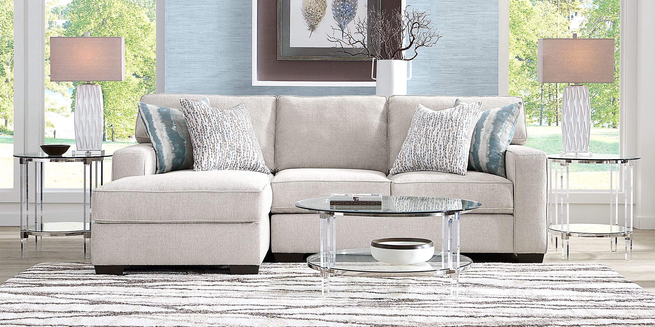 Cynthia Dove Gray Woven 3 Pc Left 2 Arm Chaise Sectional | Rooms to Go